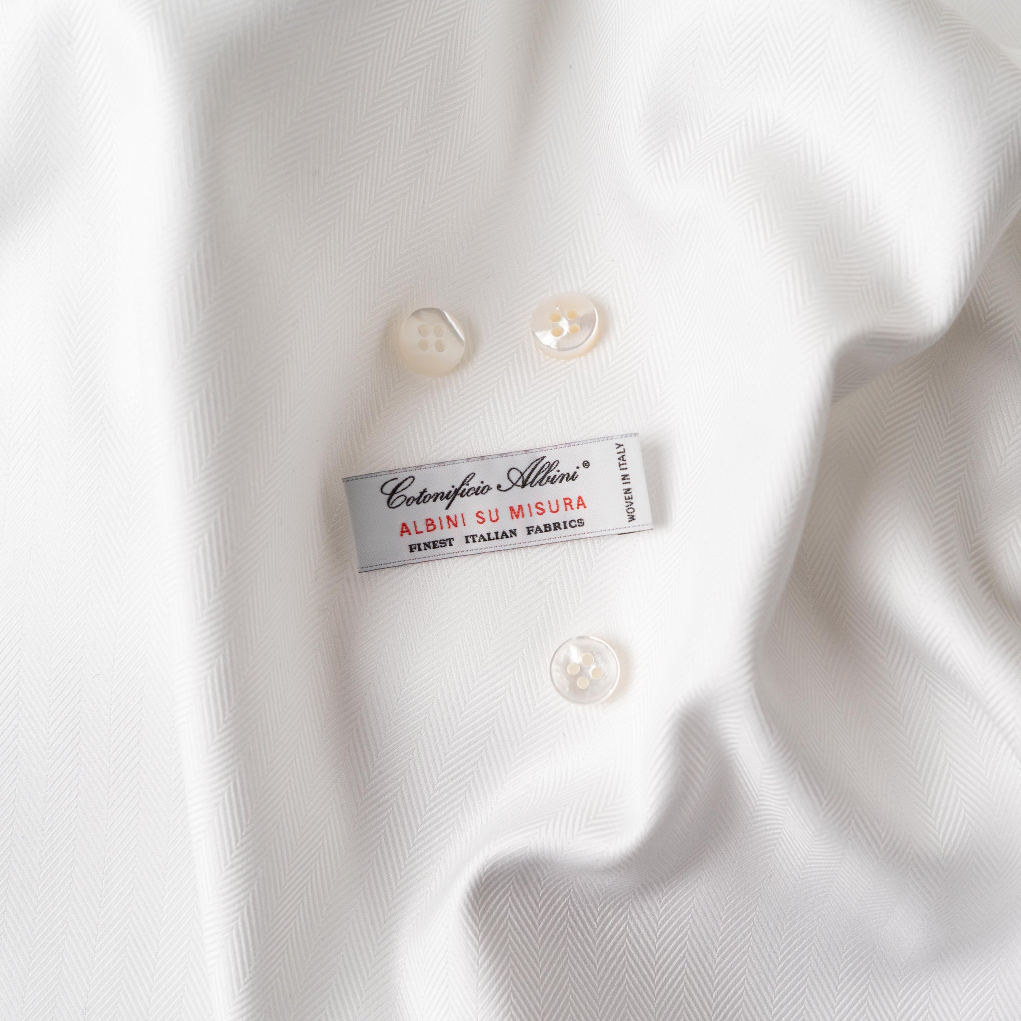 White Herringbone 100% Cotton Shirt in "Albini's Duke"