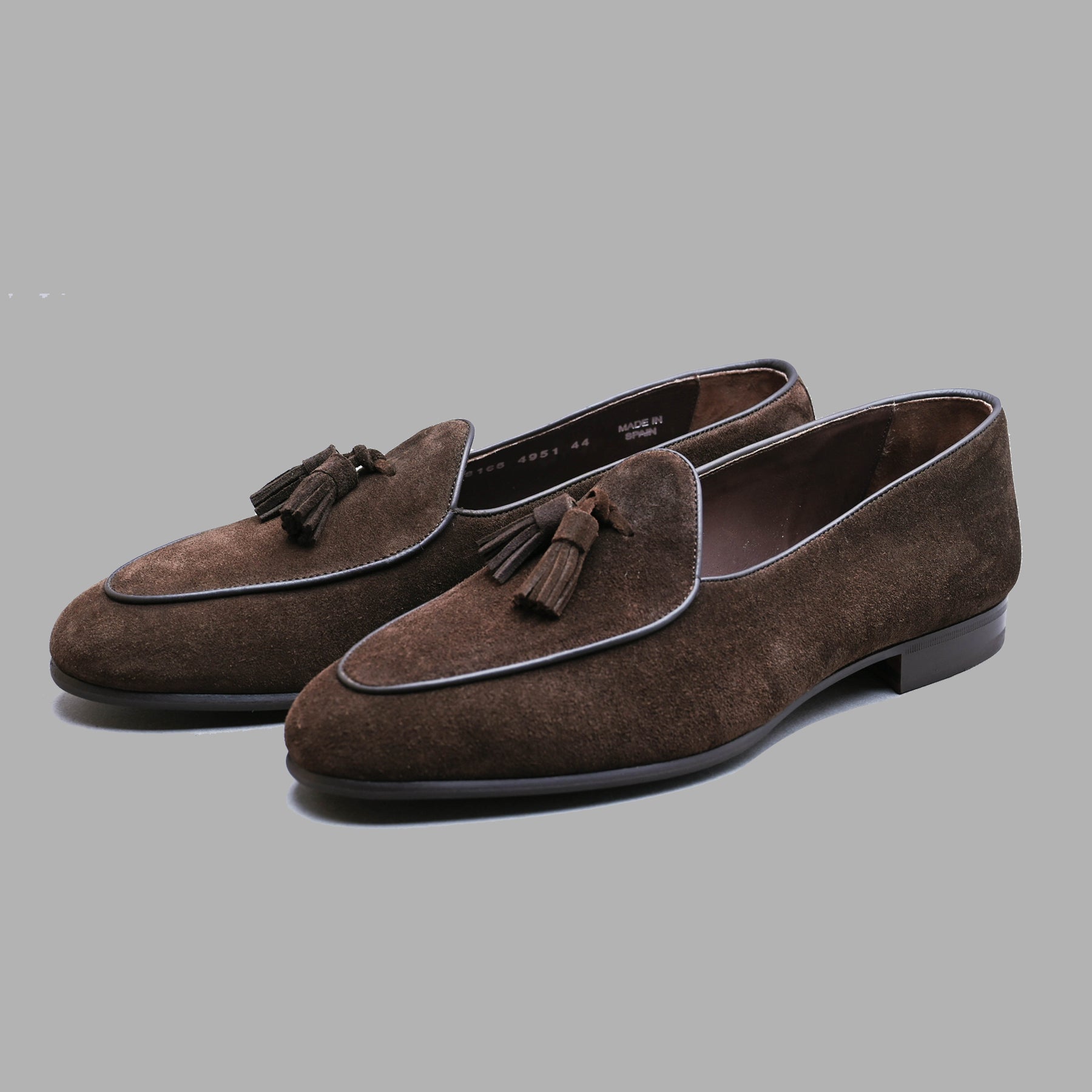 Belgian Tassel Loafer in Dark Brown Suede