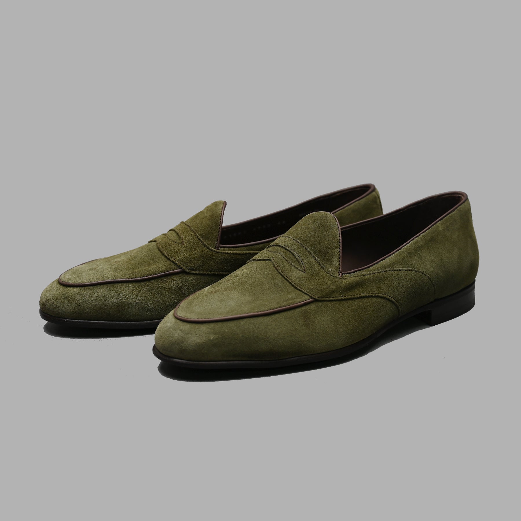Belgian Penny Loafer in Moss Green Suede